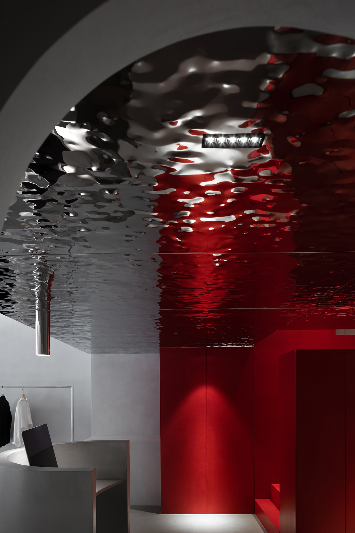 Grey and red colours combined with geometric shapes and shimmering ...