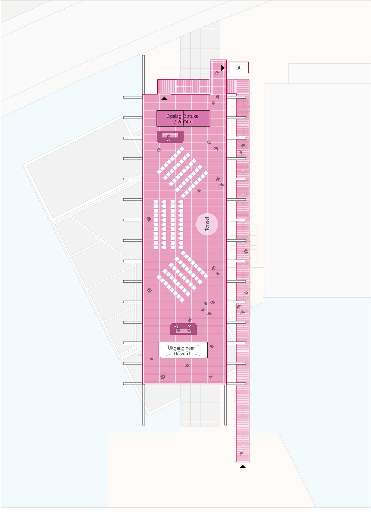 Mvrdv Designs Pink Colored Staircase And Stage On The Roof Of Het