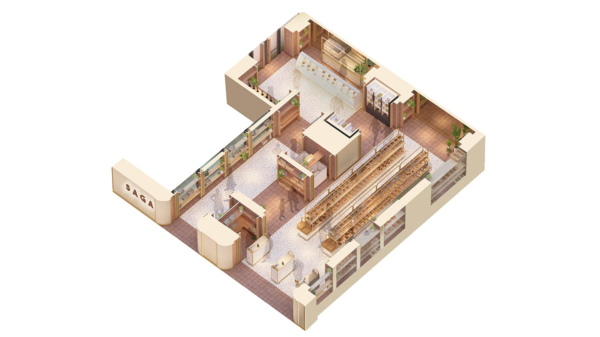 Bakery interior mimics arches and portals with bright red bricks in ...