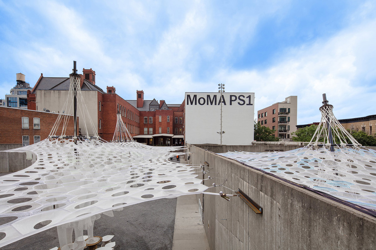 Jenny Sabin Studio’s cellular Lumen fabric wraps MoMA PS1’s courtyard in NY