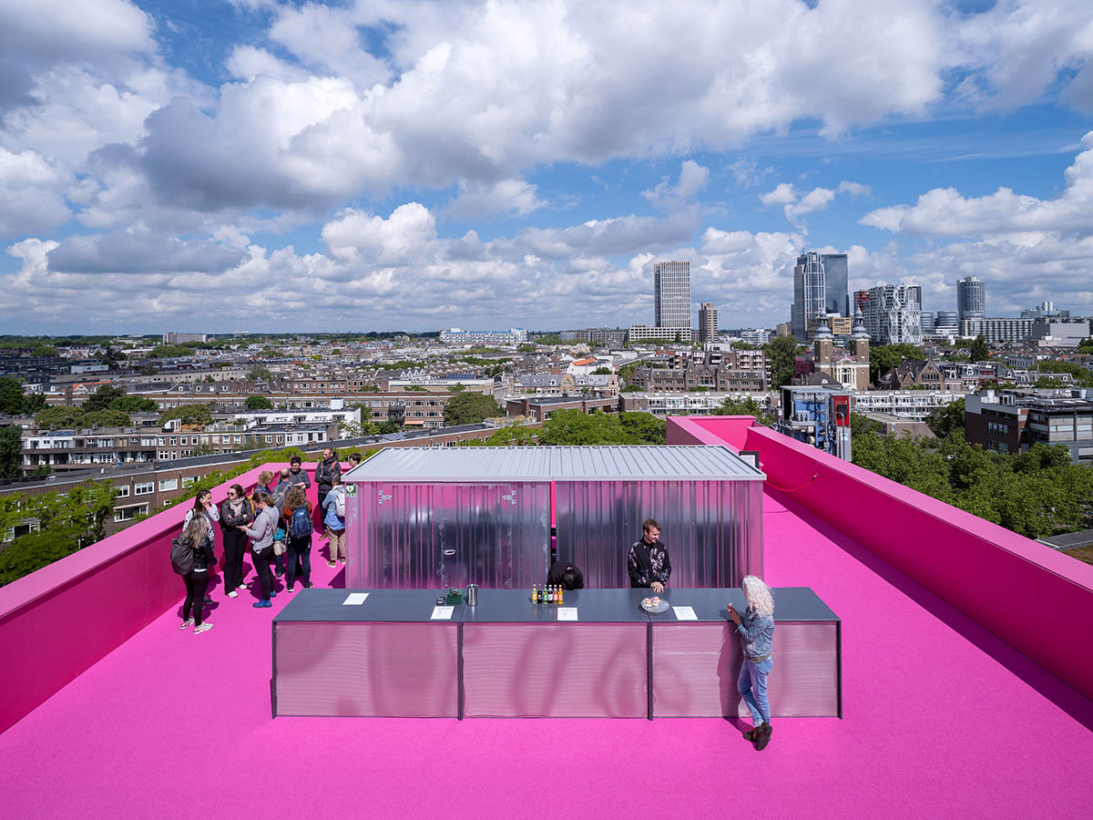 Mvrdv Opens The Podium A Pink Colored Stage Allows To Experience The