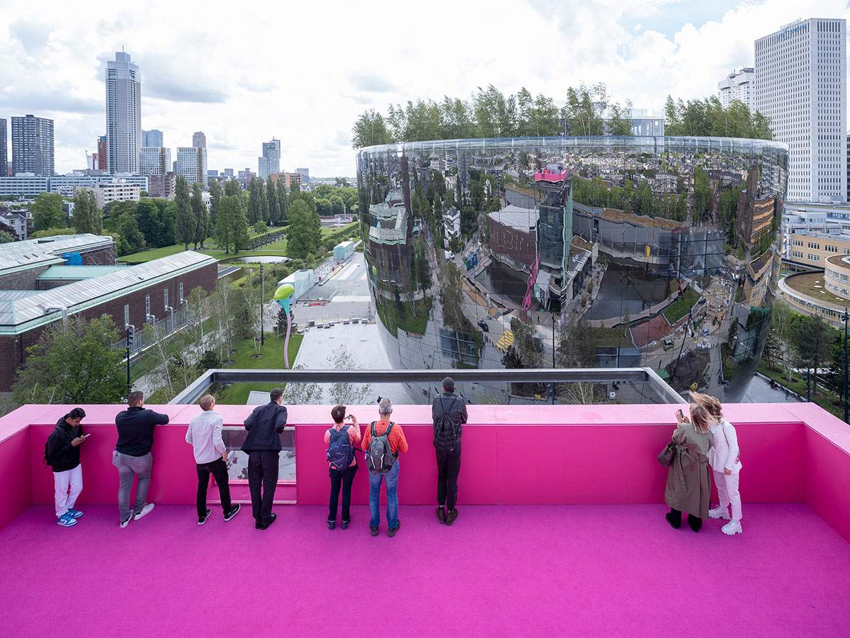 Mvrdv Opens The Podium A Pink Colored Stage Allows To Experience The