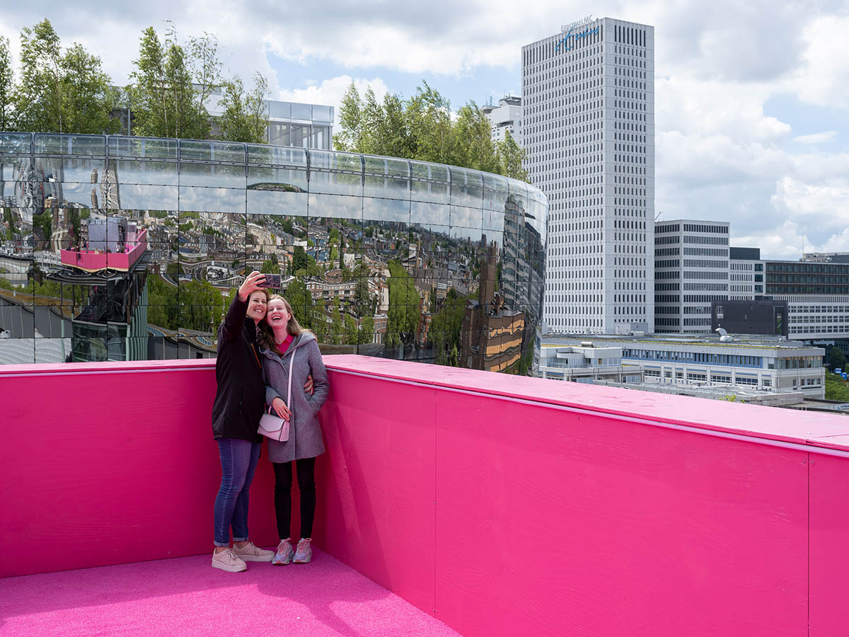 Mvrdv Opens The Podium A Pink Colored Stage Allows To Experience The