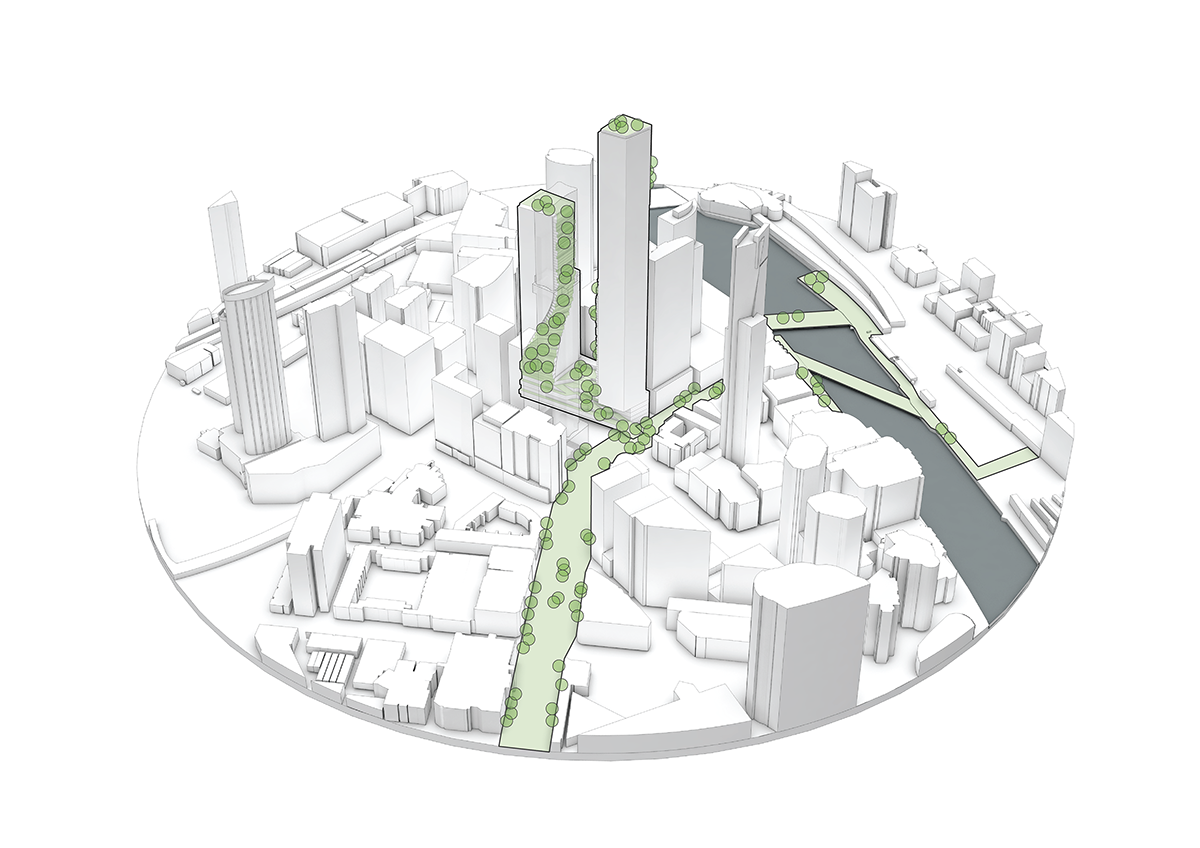 UNStudio brings Melbourne's dynamic network to a twisted green tower